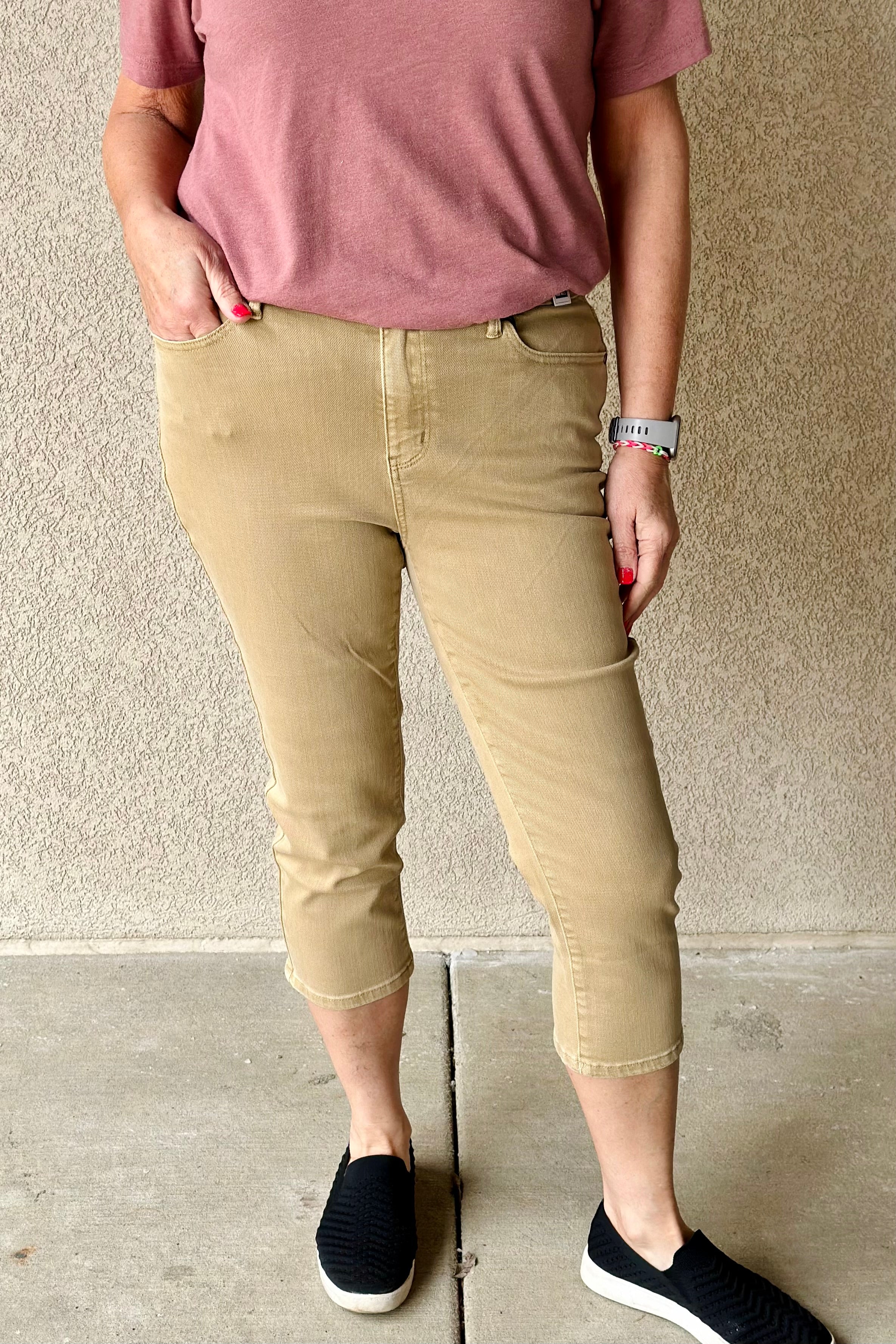 June Garment Dyed Capri Jeans Khaki